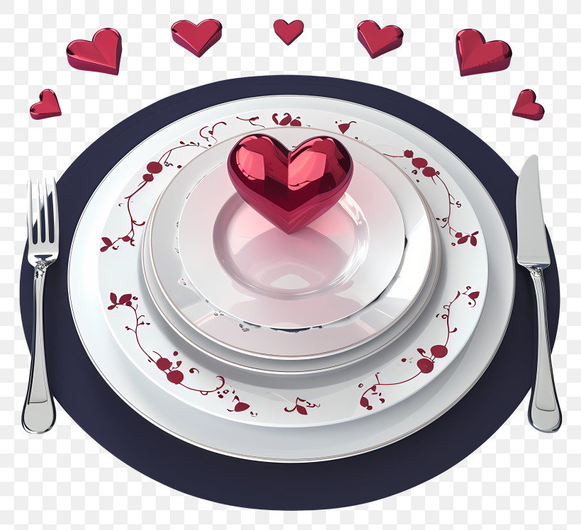 Realistic 3d Romantic Dinner Set - Heart-themed Plate Setting, PNG ...