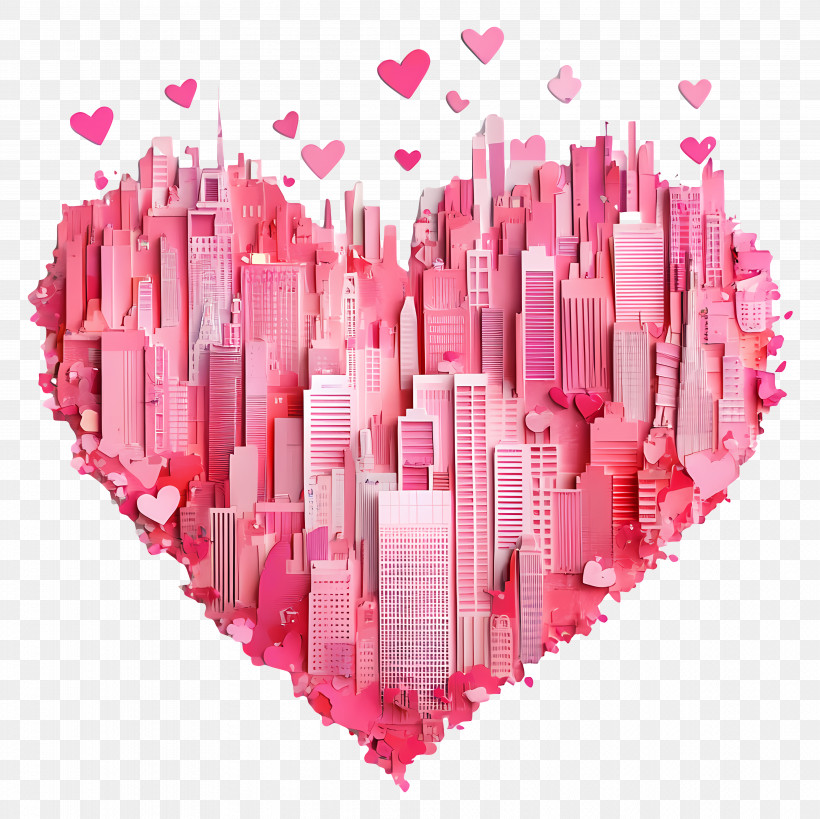 Love City - Heart-Shaped Cityscape In Pink, PNG, 3748x3744px, Love City ...