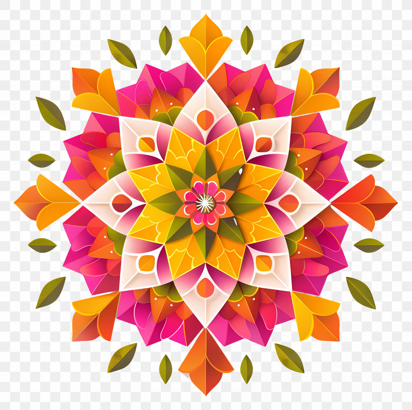 Pookalam - Vibrant And Colorful Floral Mandala Design, PNG, 3656x3640px ...