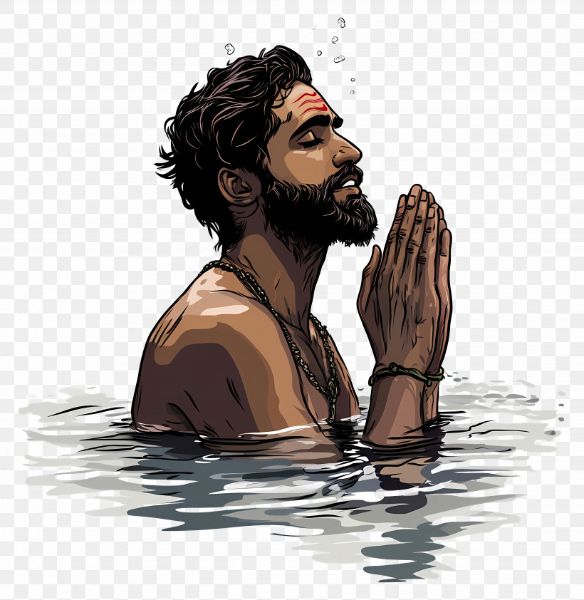 Ganga Snan - Praying Man In Water, PNG, 4108x4220px, Ganga Snan ...