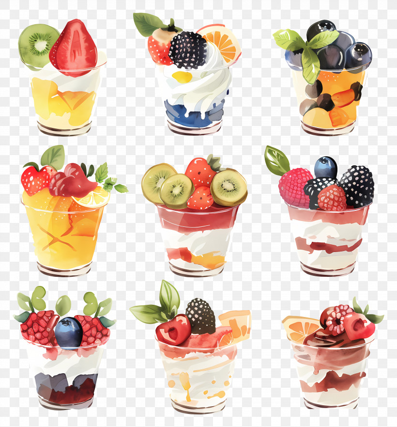 Assortment Of Fruit Desserts In Cups - Illustration Of Fruit Desserts ...
