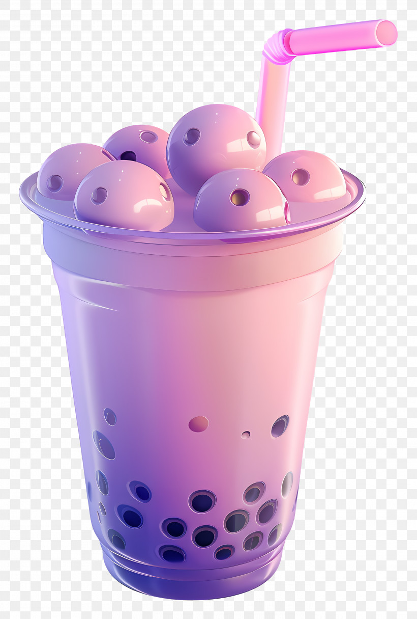 Taro Bubble Tea - Purple Bubble Tea With Straw And Tapioca Pearls, PNG ...