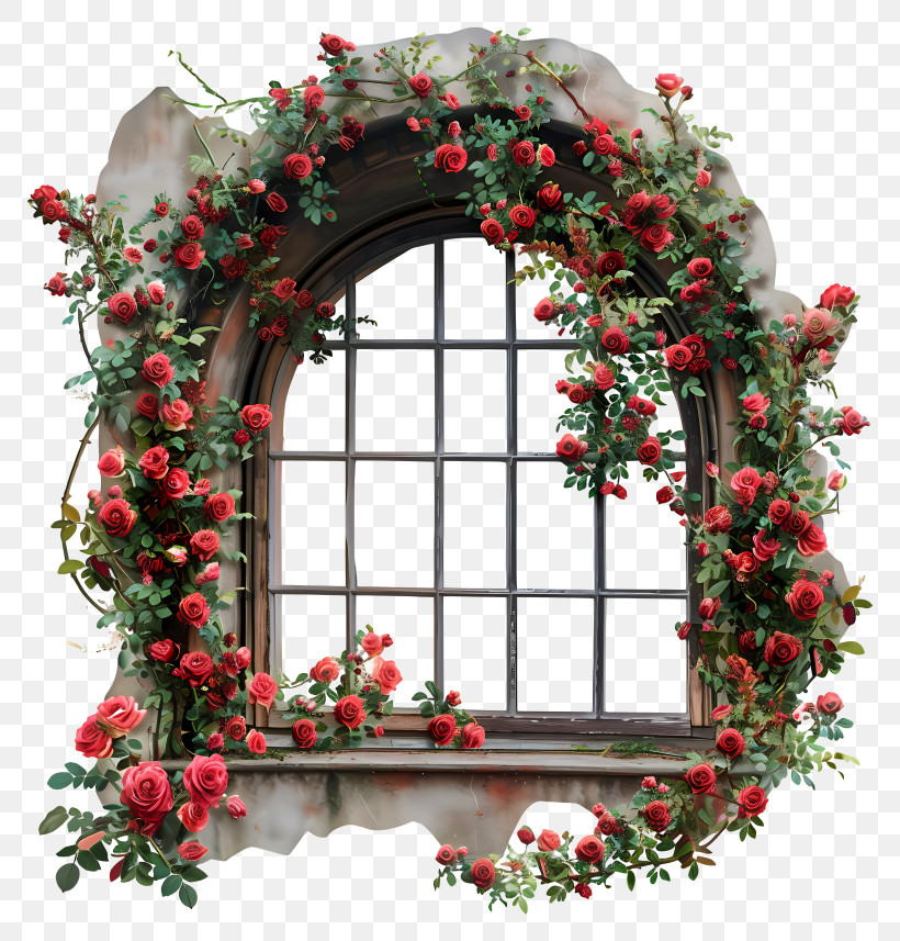 Spring Flower Window - Rose-Covered Window Arch, PNG, 4064x4248px ...