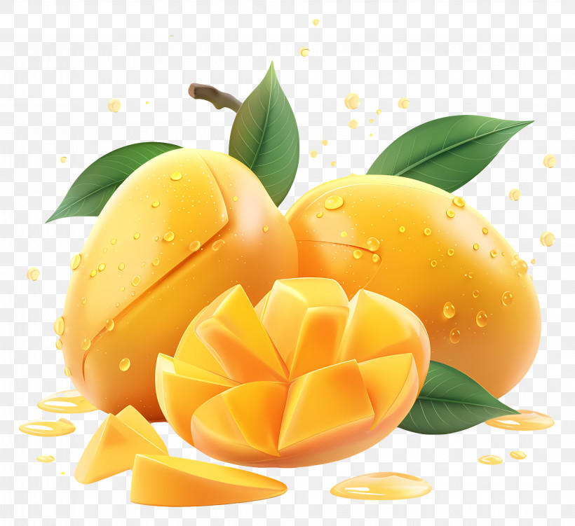 3d Mango - Fresh Juicy Mangoes With Leaves, PNG, 3872x3548px, 3d Mango ...