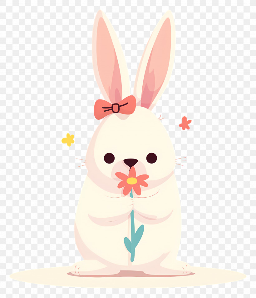 Rabbit Holding Flower - White Bunny Holding A Flower, PNG, 3388x3940px ...