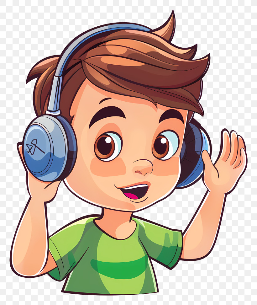 World Hearing Day - Cartoon Boy With Headphones Listening To Music, PNG ...