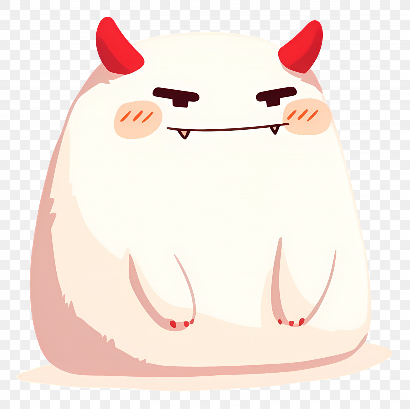Flork Demon - Cute White Cartoon Monster With Red Horns, PNG ...