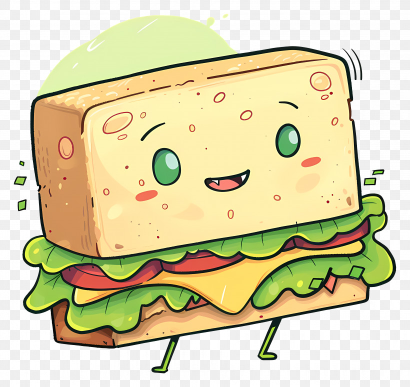 Cartoon Sandwich - Cartoon Sandwich With Lettuce And Cheese, PNG ...