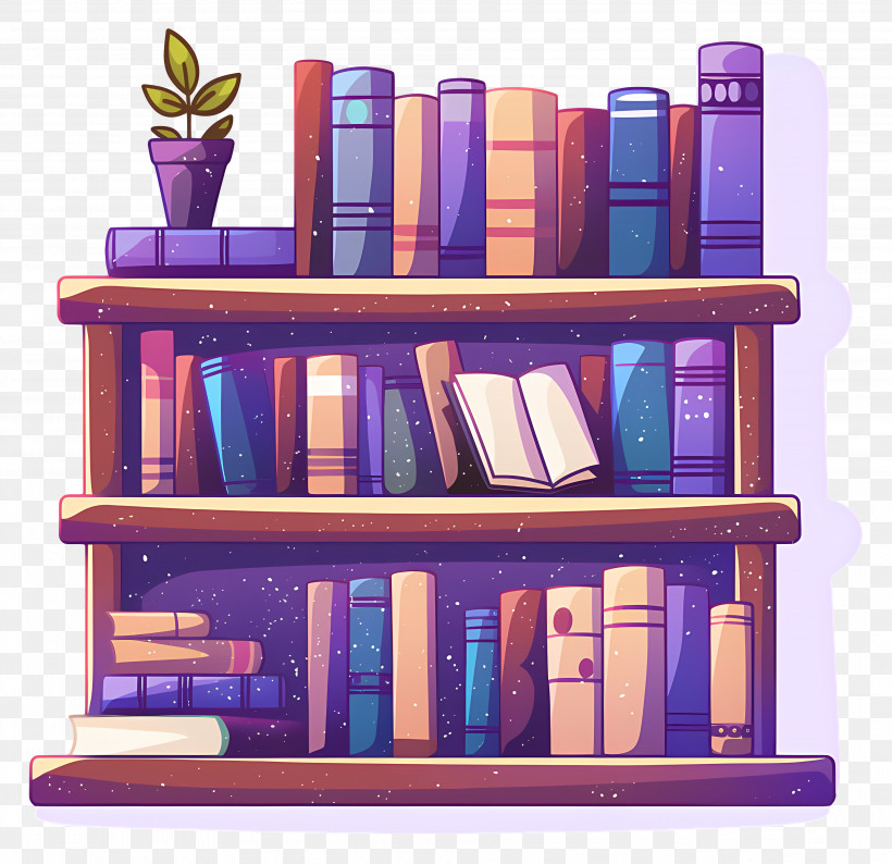 Cartoon Bookshelf - Bookshelf With Books And Plants, PNG, 3812x3692px ...