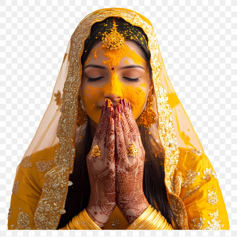 Haldi Ceremony - Person In Yellow Dress With Henna, PNG, 3952x3964px, Haldi Ceremony, Art ...