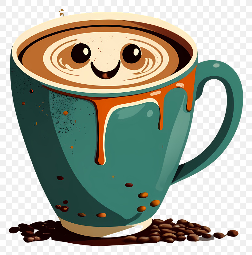Cartoon - Cute Animated Coffee Mug With Smiling Face, PNG, 3568x3608px ...
