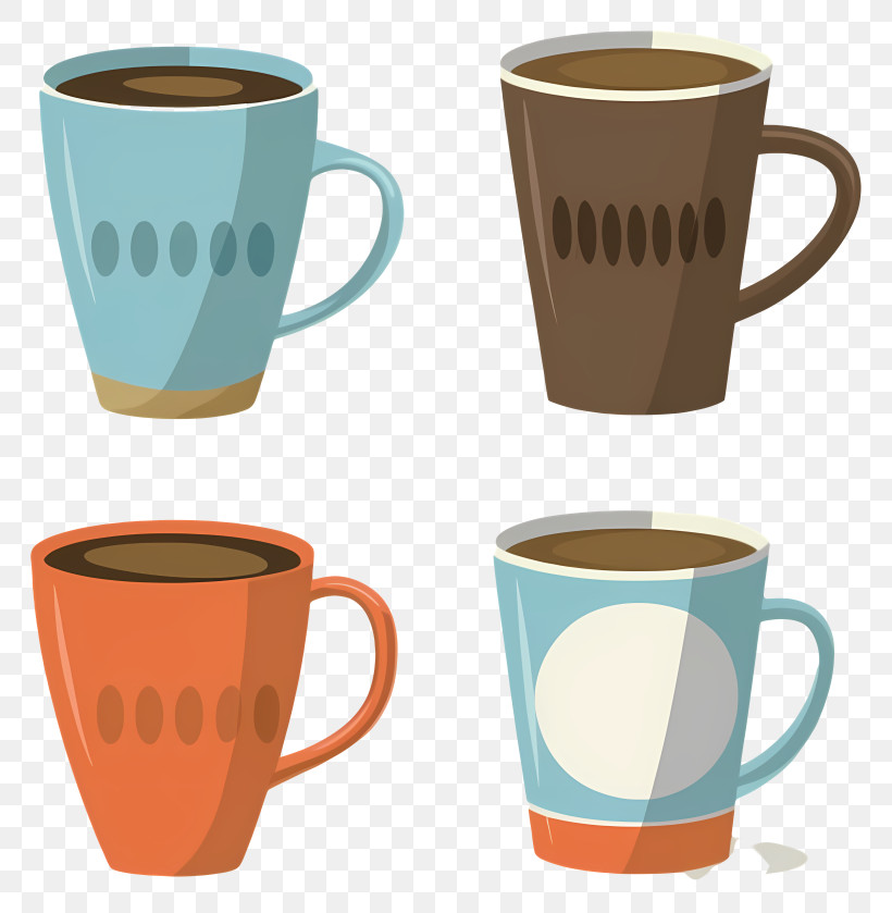 Cartoon - Set Of Stylish Coffee Mugs In Various Colors, PNG ...
