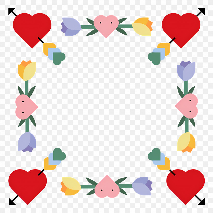 Valentine Frame - Heart And Flower Decorative Frame, PNG, 3188x3184px ...
