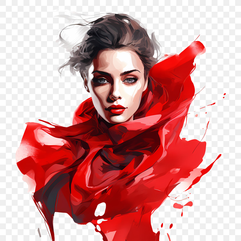 National Wear Red Day - Woman In Red Scarf Portrait, PNG, 3560x3560px ...