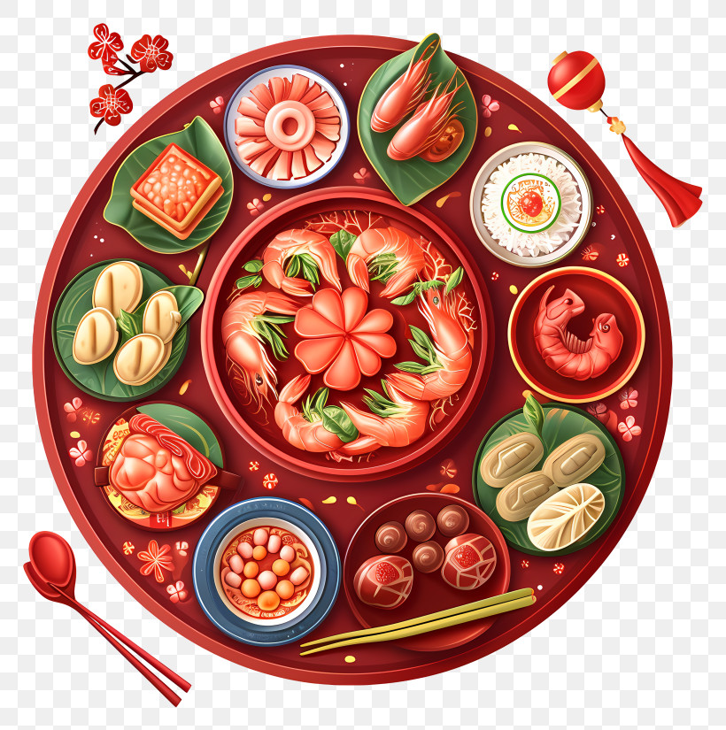 Chinese New Year Menu - Colorful Food Platter, PNG, 3892x3916px ...