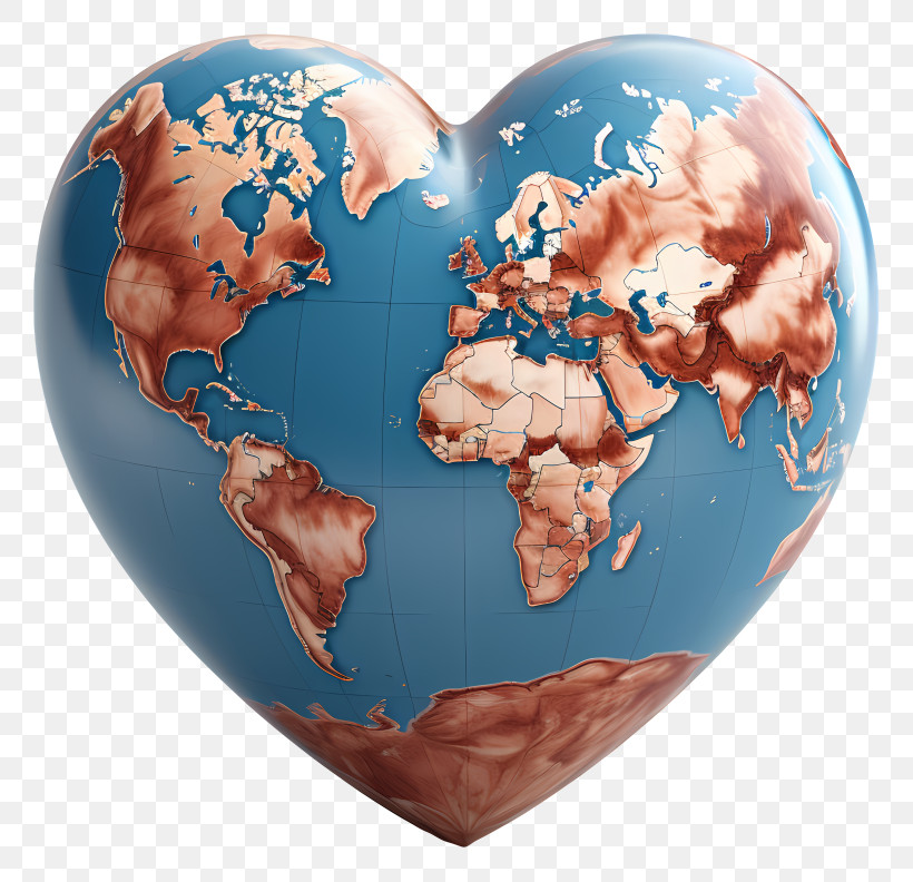 World Map - Heart-Shaped World Globe Illustration, PNG, 3340x3228px ...