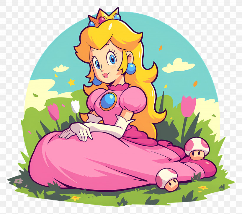 Princess Peach - Cartoon Princess In A Meadow Illustration, PNG ...