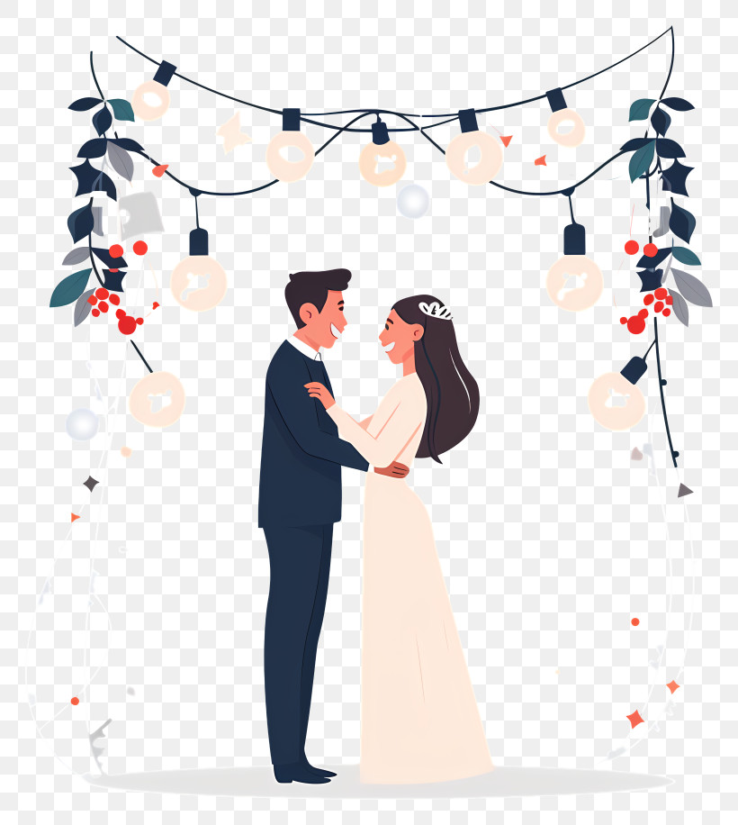 Bride And Groom - Romantic Wedding Couple Illustration With Decorative ...