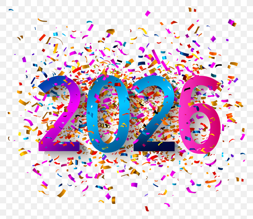 New Year 2026 - Celebratory 2026 Design With Confetti, PNG, 4068x3532px ...