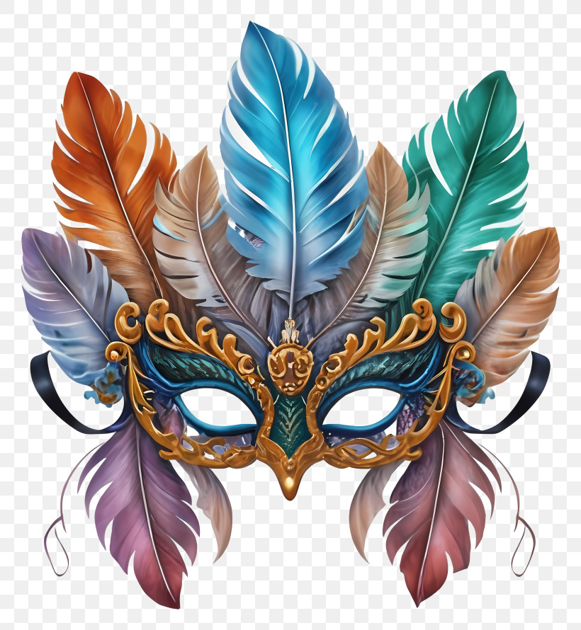 Colorful Mask - Beautiful Carnival Mask With Vibrant Feathers, PNG ...