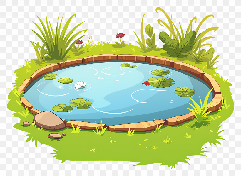 Cartoon Pond - Beautiful Pond With Lily Pads And Flowers, PNG ...
