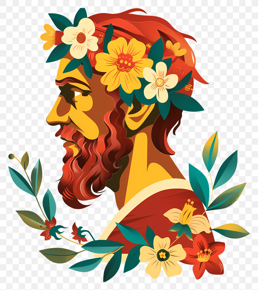 St Davids Day - Man With Flower Crown In Profile, PNG, 3856x4336px, St ...