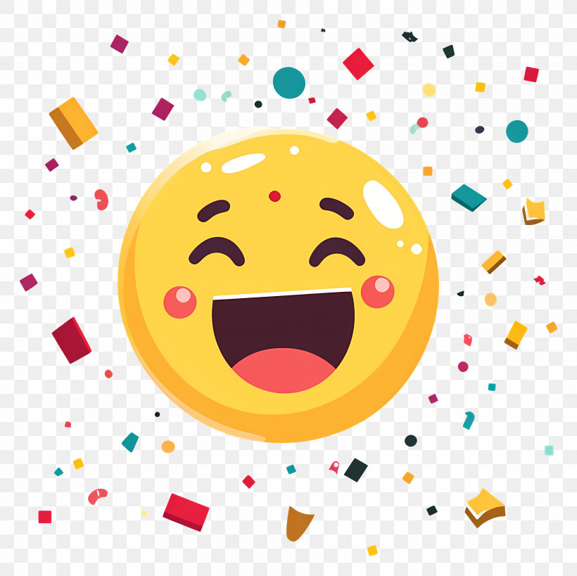 Birthday Emoji - Joyful Smiley Face With Confetti, PNG, 3632x3628px, Birthday Emoji, Cartoon ...