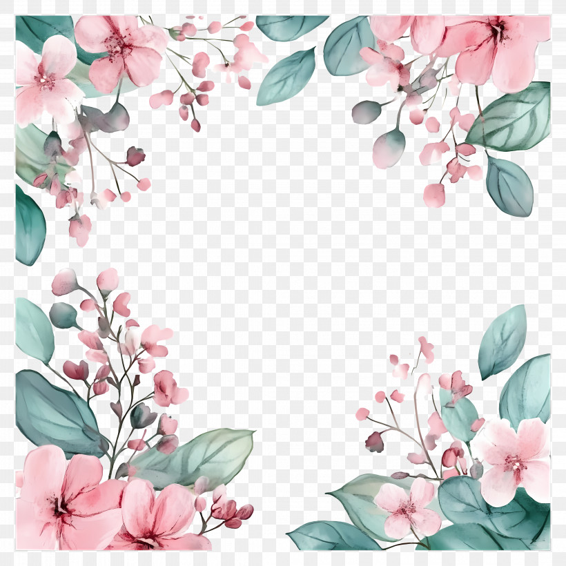 Floral Frame - Pink Floral Decorative Border Design, PNG, 4336x4336px ...