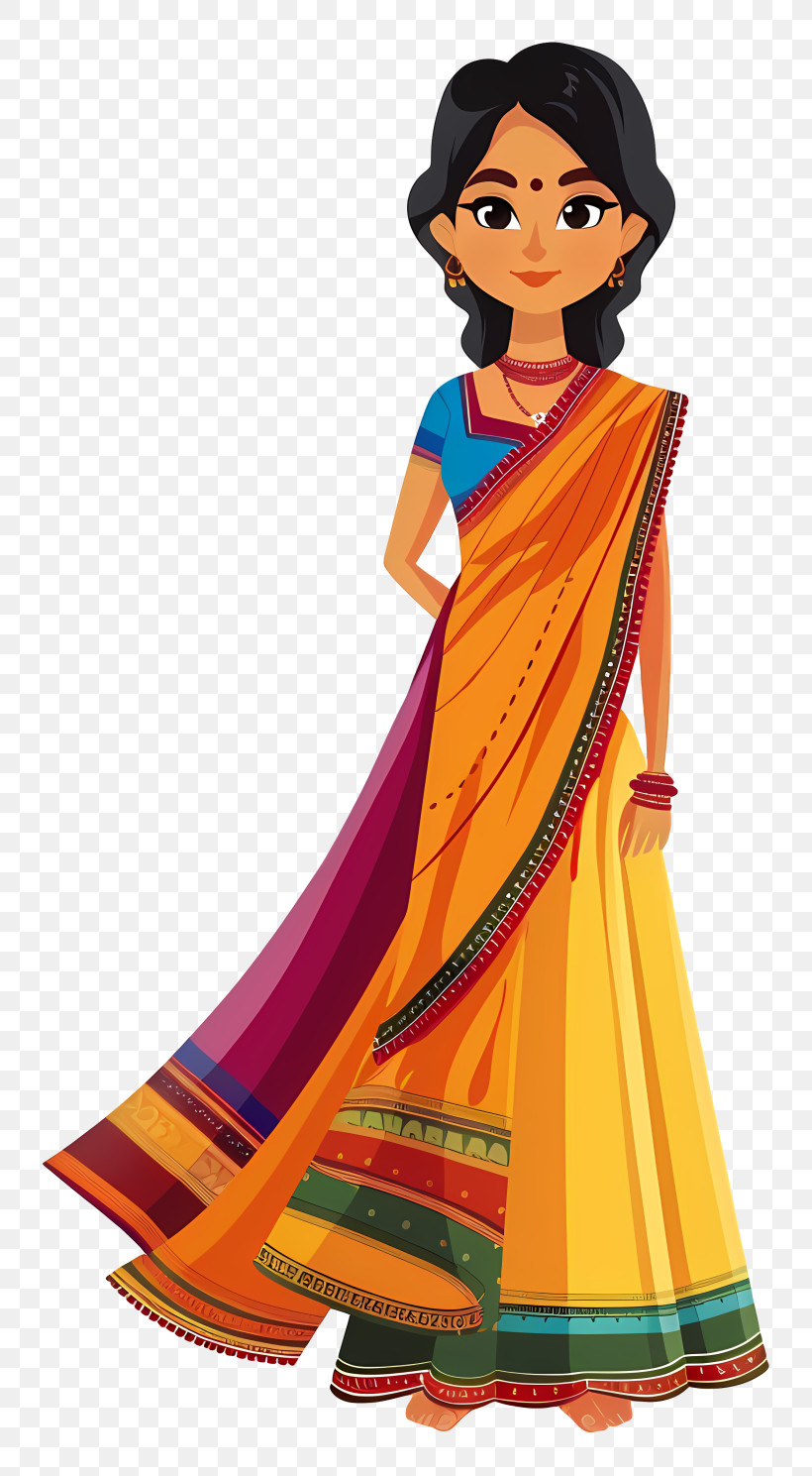 Indian Woman Cartoon - Woman In Traditional Saree, PNG, 2352x4272px ...