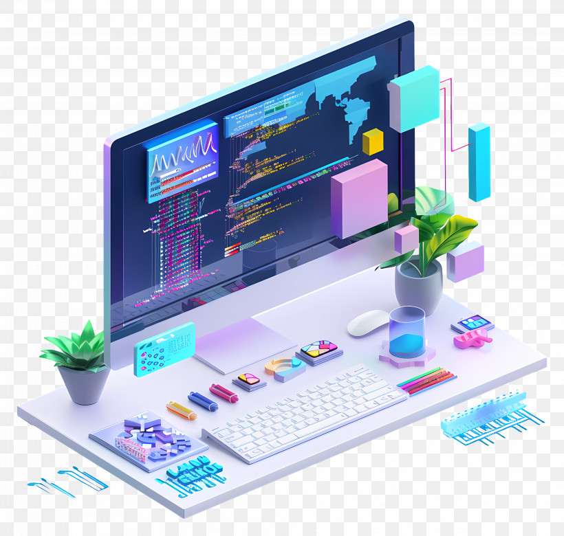Programming Workflow Modern Computer Desk With Coding Setup Png 1805