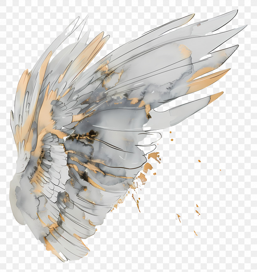 Watercolor Wing - Artistic Angel Wing With Gold Accents, PNG ...