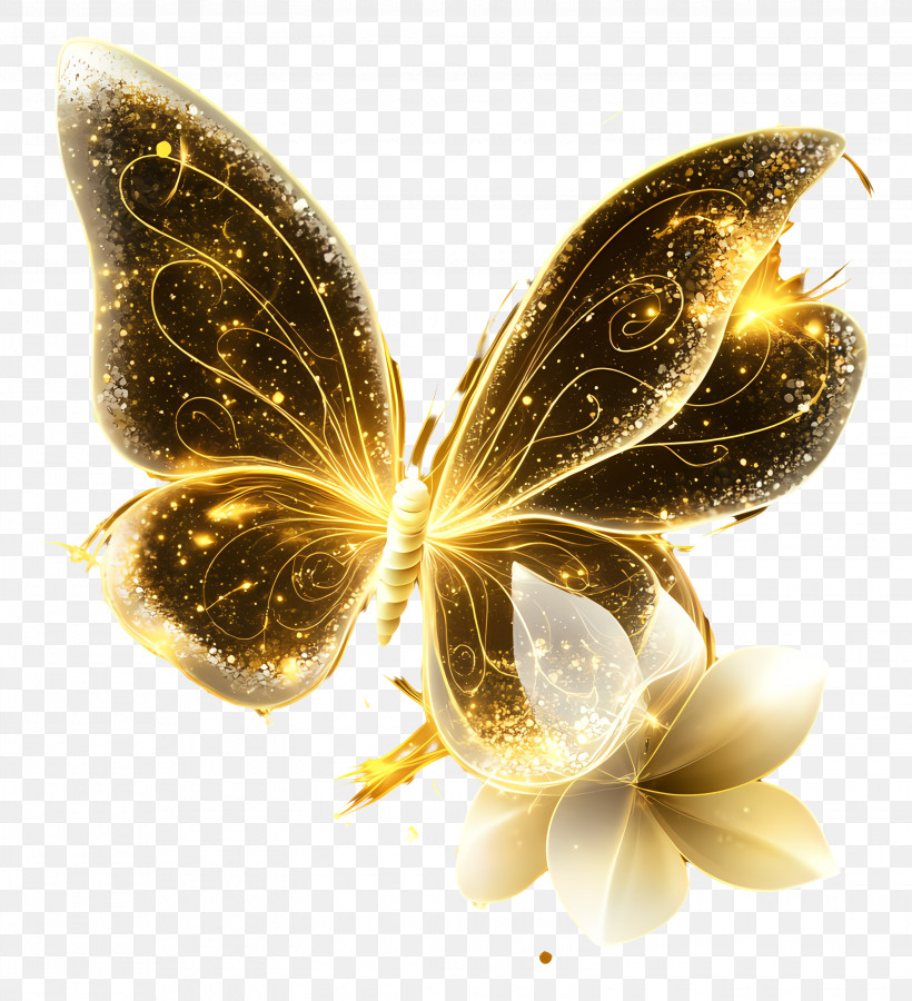 Glitter Butterfly - Golden Sparkling Butterfly, PNG, 3100x3404px ...