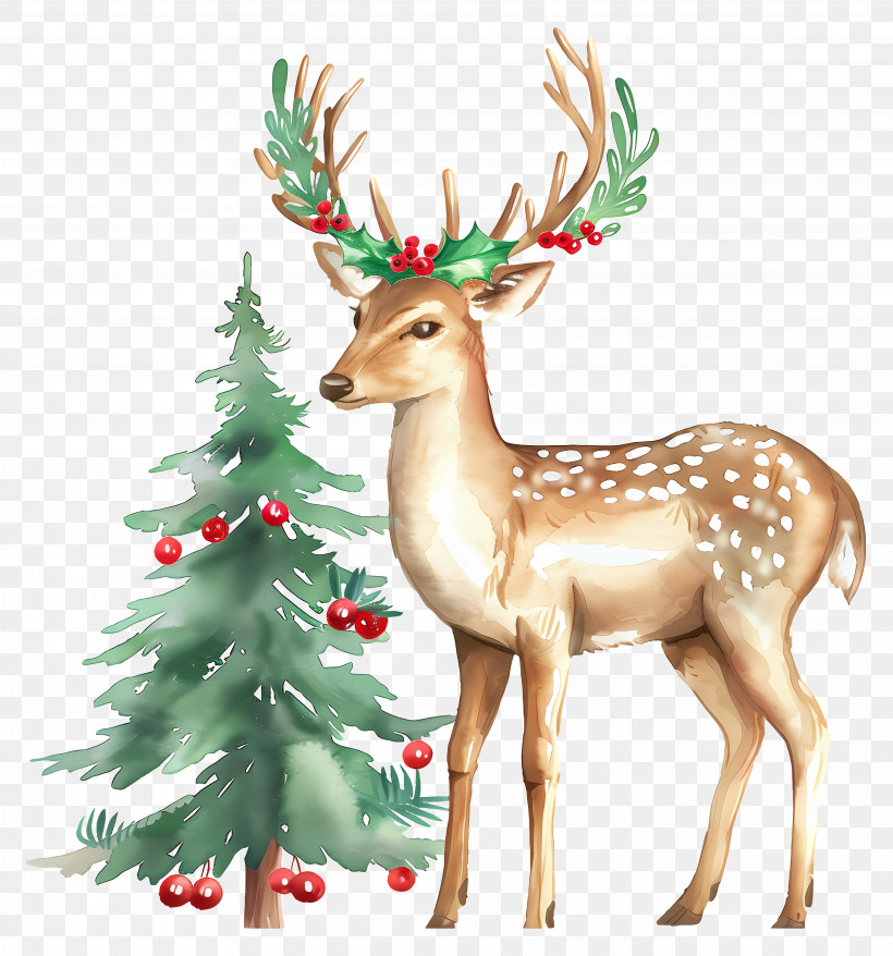Christmas Deer - Deer With Christmas Tree Illustration For Festive ...