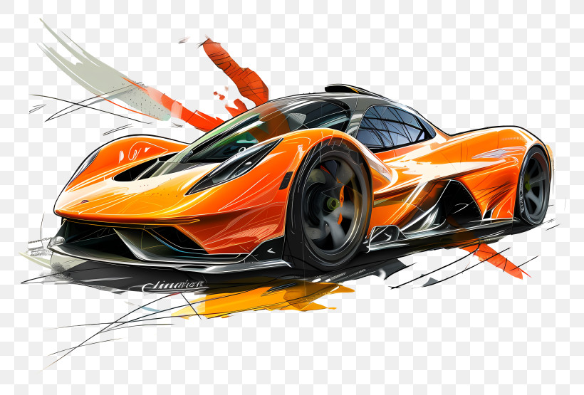 Gordon Murray T50 - Dynamic Orange Supercar Sketch Illustration, PNG ...
