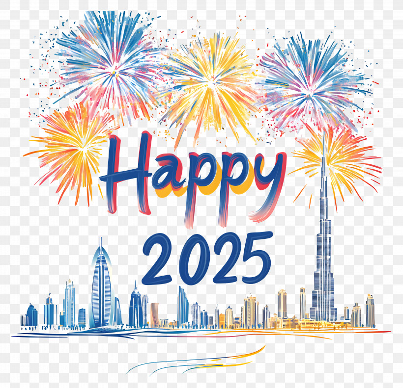 Happy 2025 - Happy 2025 With Fireworks And Skyline, PNG, 4328x4180px ...