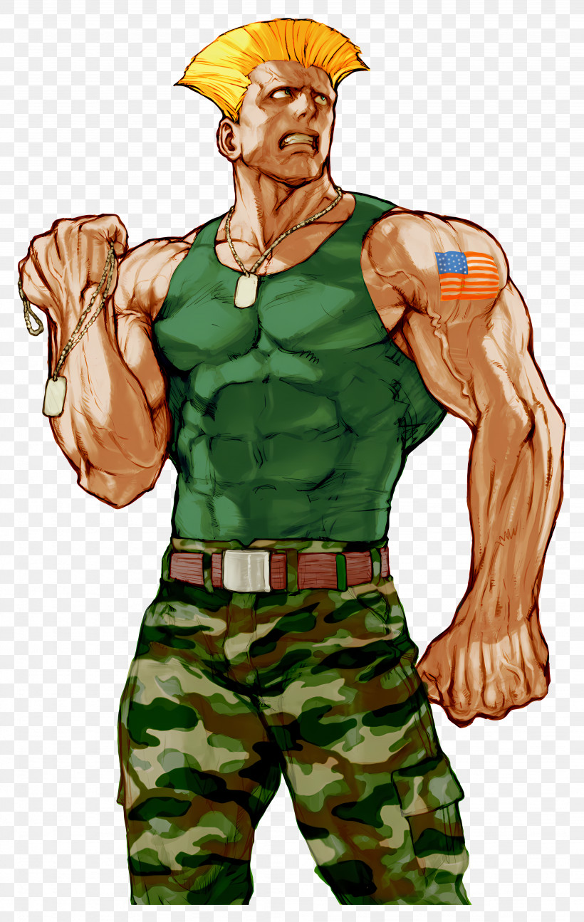 Guile - Muscular Cartoon Soldier In Military Gear, PNG, 4096x6472px ...