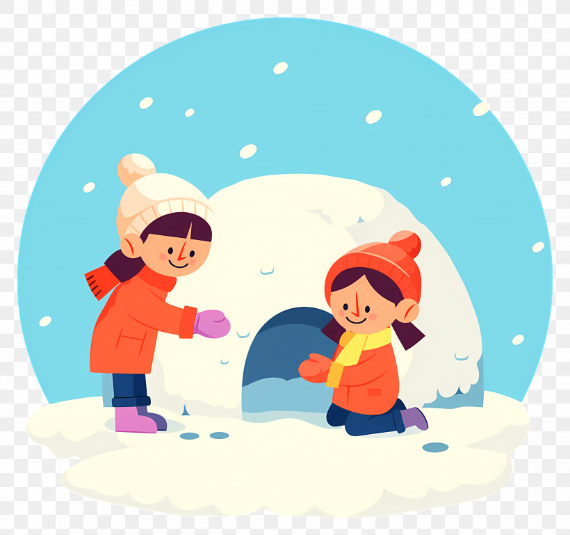 Children Building Igloo - Kids Playing Near A Winter Igloo, PNG ...
