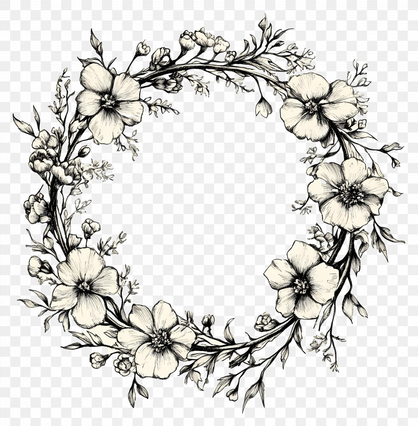 Flower Frame - Intricate Floral Wreath Design, PNG, 4124x4208px, Flower ...