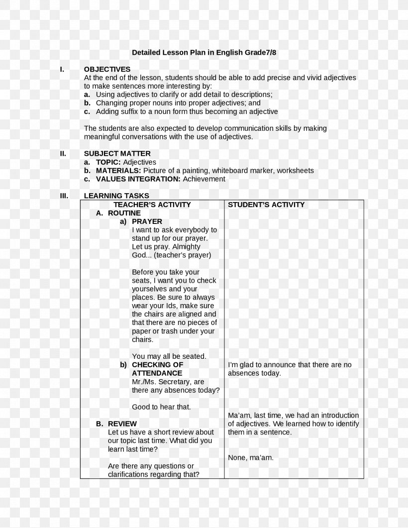 Lesson Plan National Secondary School Teacher Education PNG 