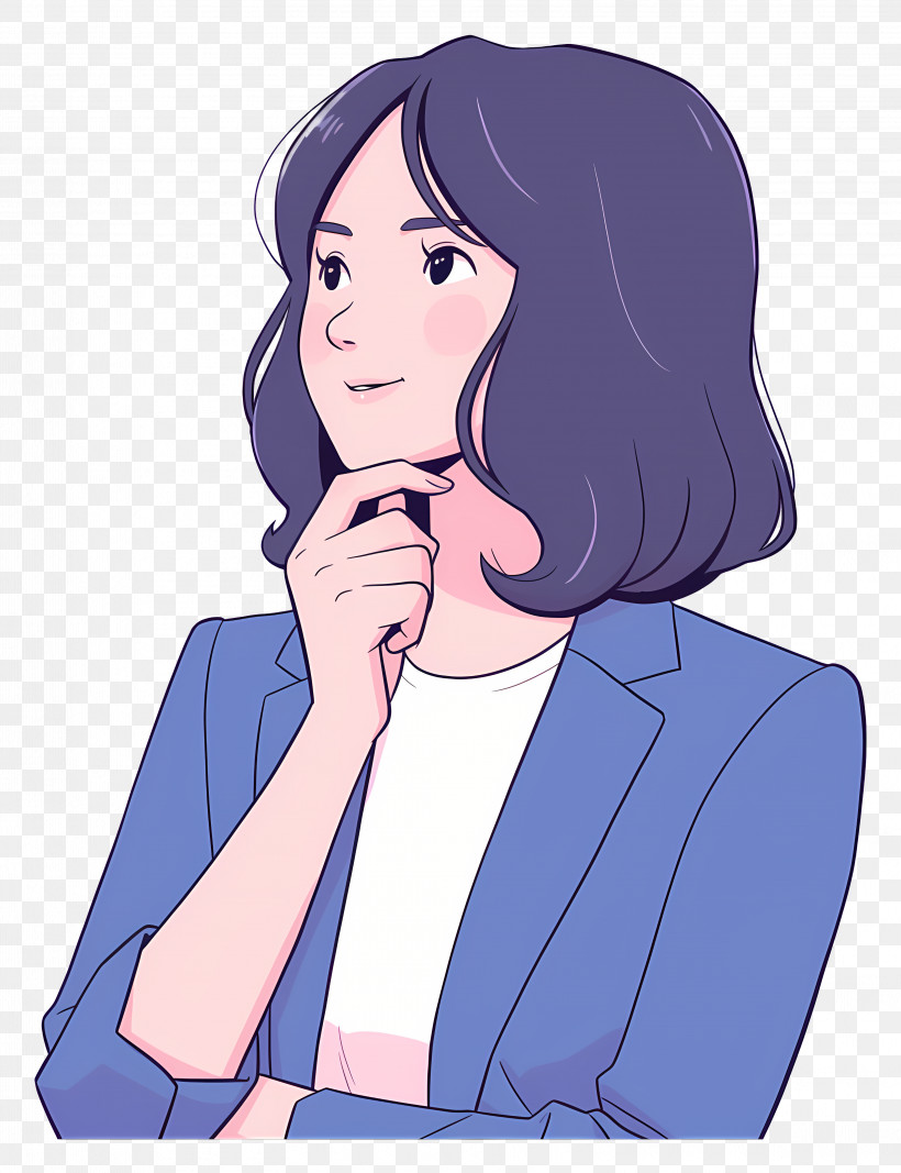 Japanese Woman - Thinking Woman In Modern Illustration Style, PNG ...