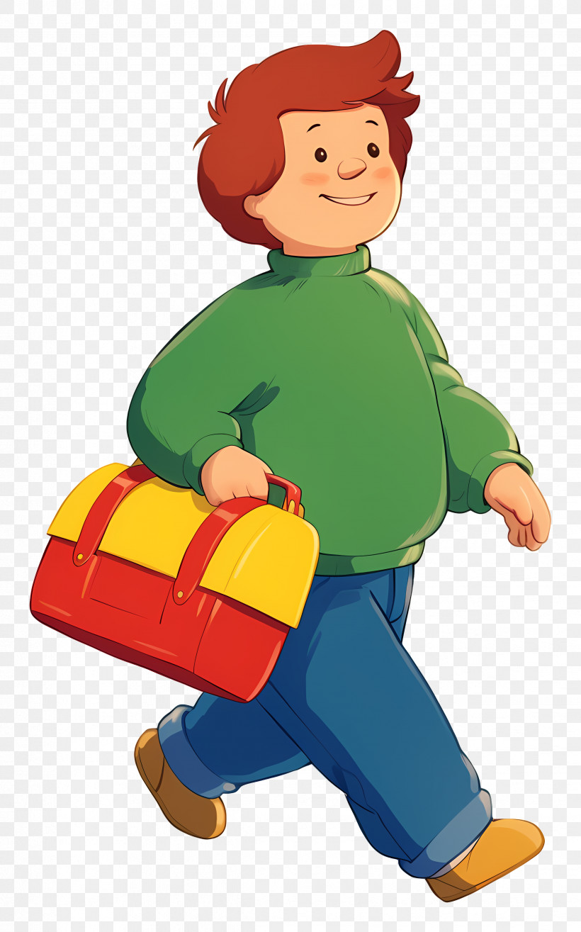 Walking Boy - Cartoon Boy Carrying A Colorful Bag, PNG, 2444x3920px ...