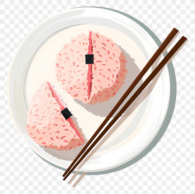 Umeboshi Onigiri - Pink Rice Balls With Chopsticks, PNG, 3744x3724px ...