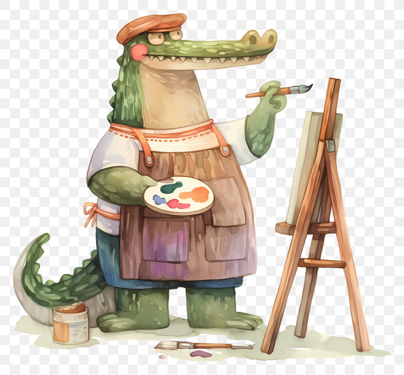 Alligator Artist - Crocodile Painter With Easel, PNG, 3868x3592px ...