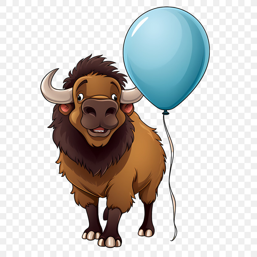 Bison Day - Cartoon Buffalo Holding A Blue Balloon, PNG, 3276x3276px ...