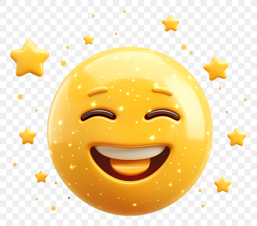 Sparkle - Happy Smiling Emoji With Glitter Stars, PNG, 3156x2776px ...