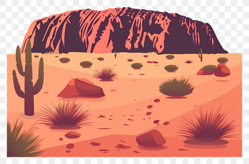 Uluru - Desert Landscape With Cactus And Shrubs, PNG, 4336x2856px ...