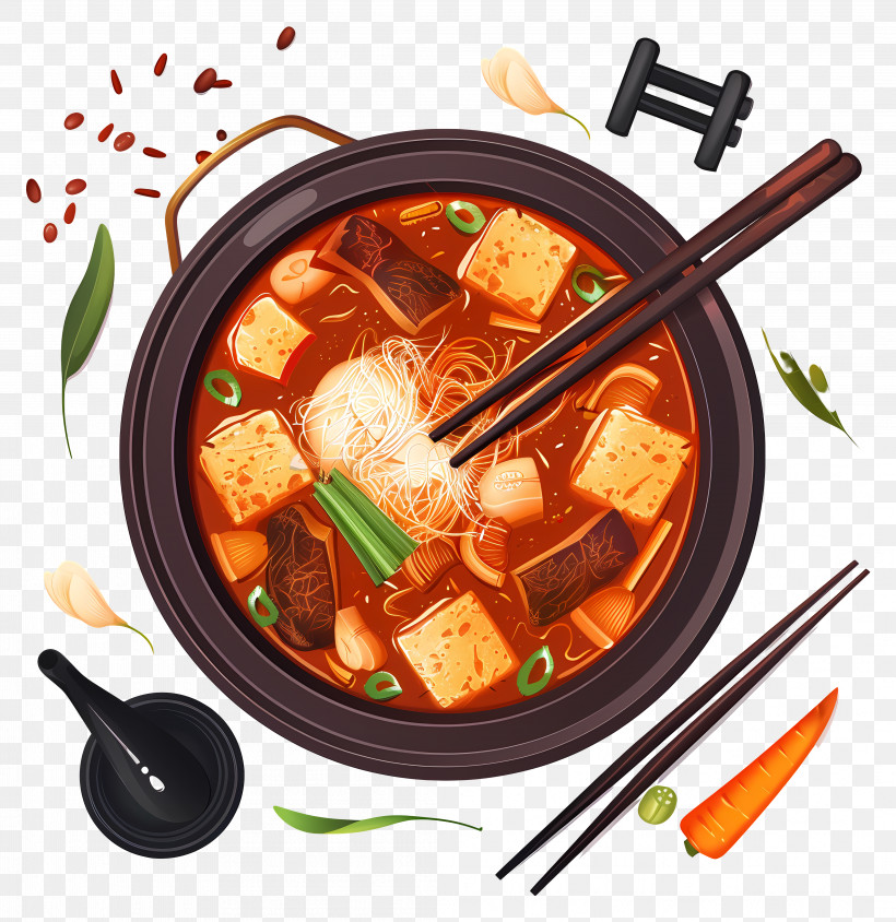 Cartoon Hot Pot - Delicious Hot Pot With Tofu And Vegetables, PNG ...