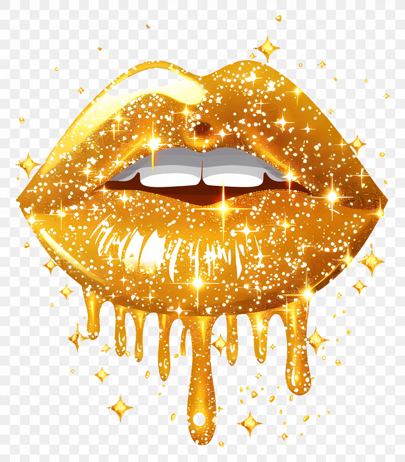 Glitter Kiss - Golden Glitter Lips With A Dripping Effect, PNG ...
