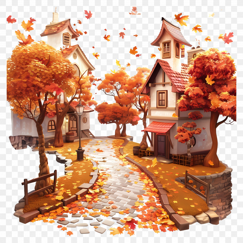 Autumn Village - Autumn Village With Falling Leaves, PNG, 4336x4336px ...